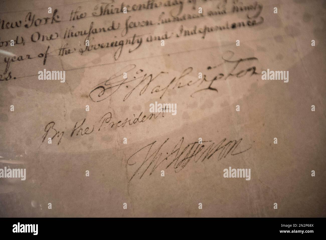 A detail showing the signatures of George Washington and Thomas ...