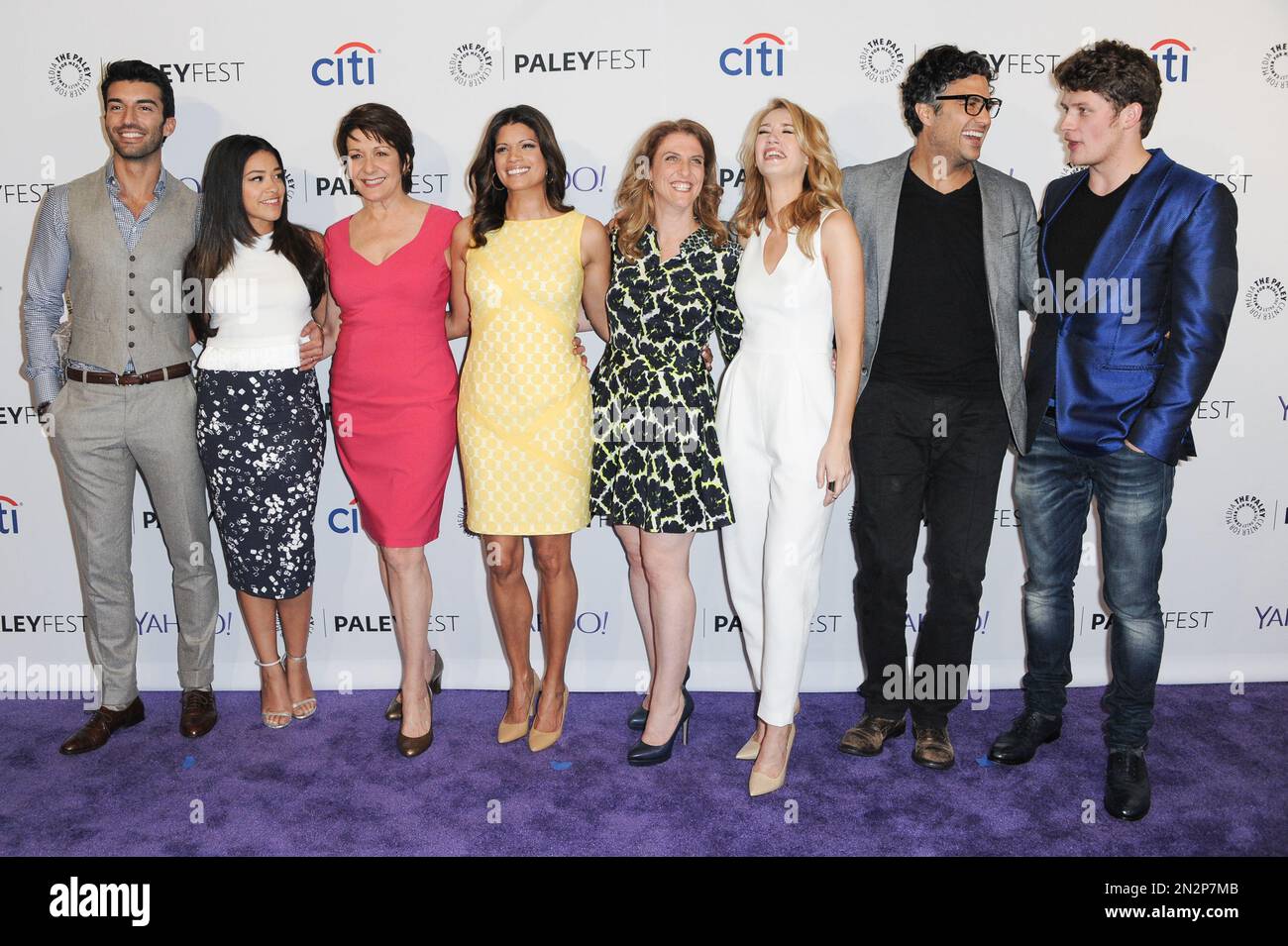 Justin Baldoni, from left, Gina Rodriguez, Ivonne Coll, Andrea Nevado ...