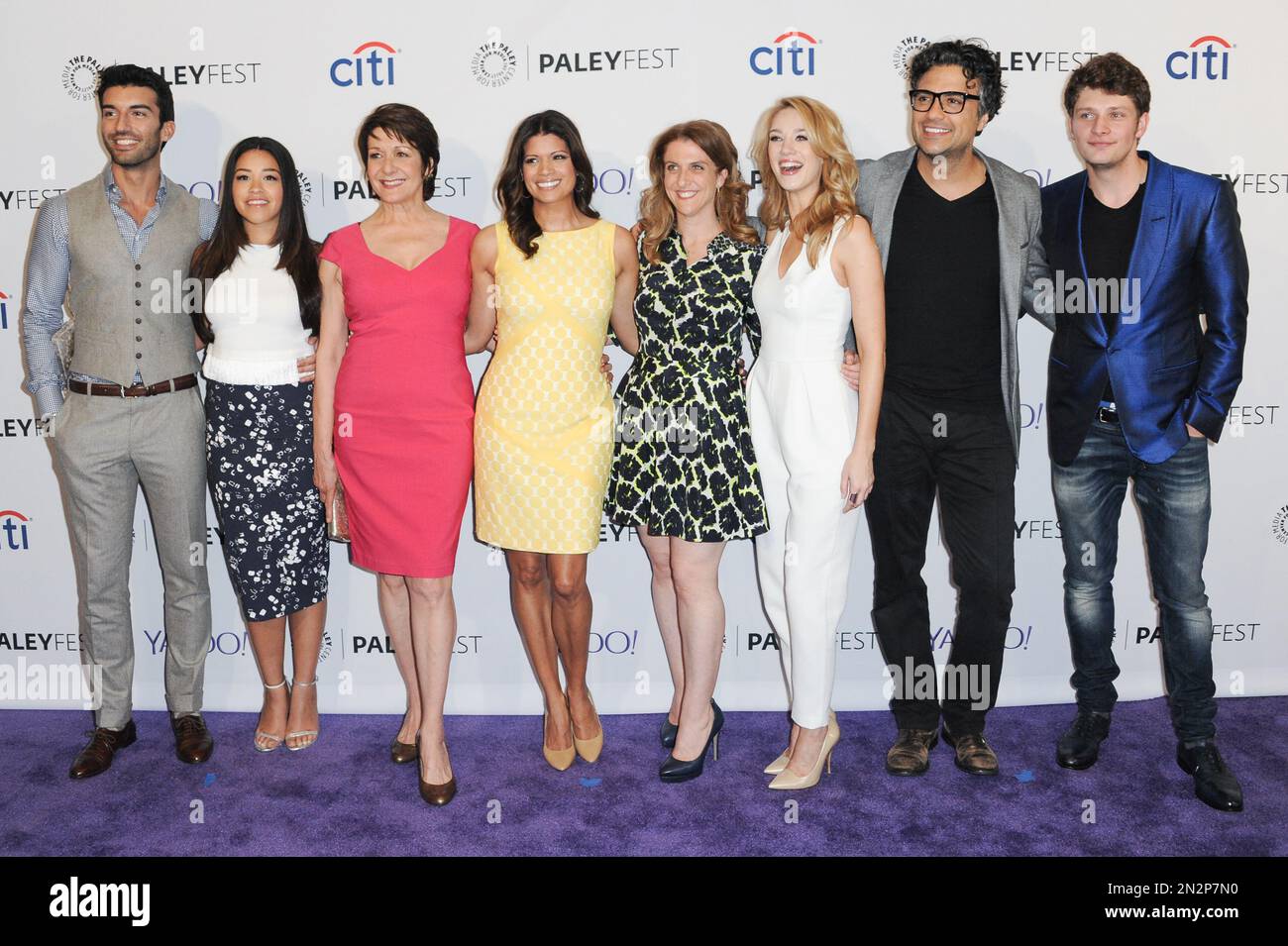 Justin Baldoni, from left, Gina Rodriguez, Ivonne Coll, Andrea Nevado ...