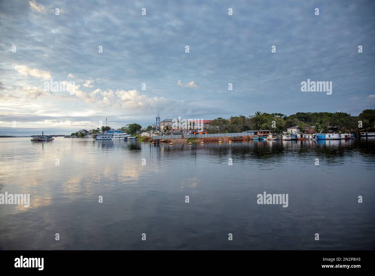 Barcelos village, Amazonas State, Brazil, Amazon Basin. River boats ...
