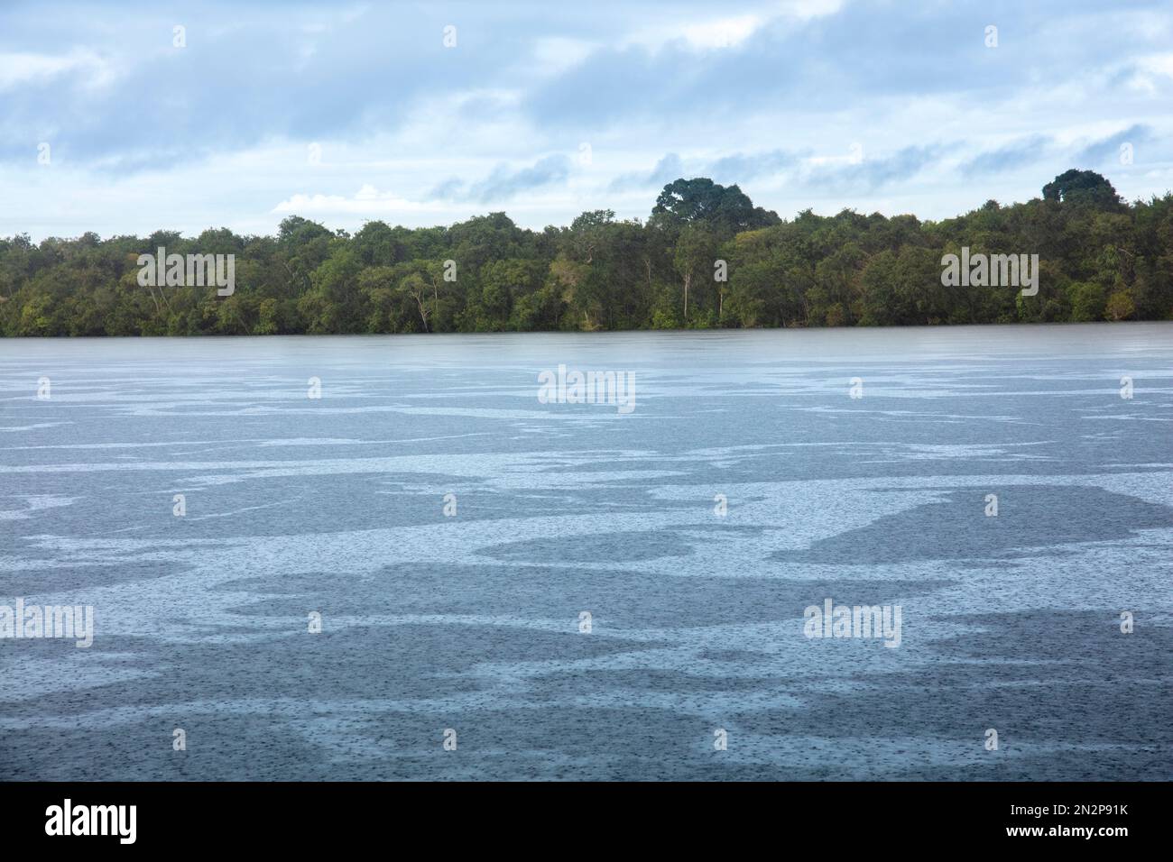 Water currents on the surface of the Rio Negro river during a rain ...