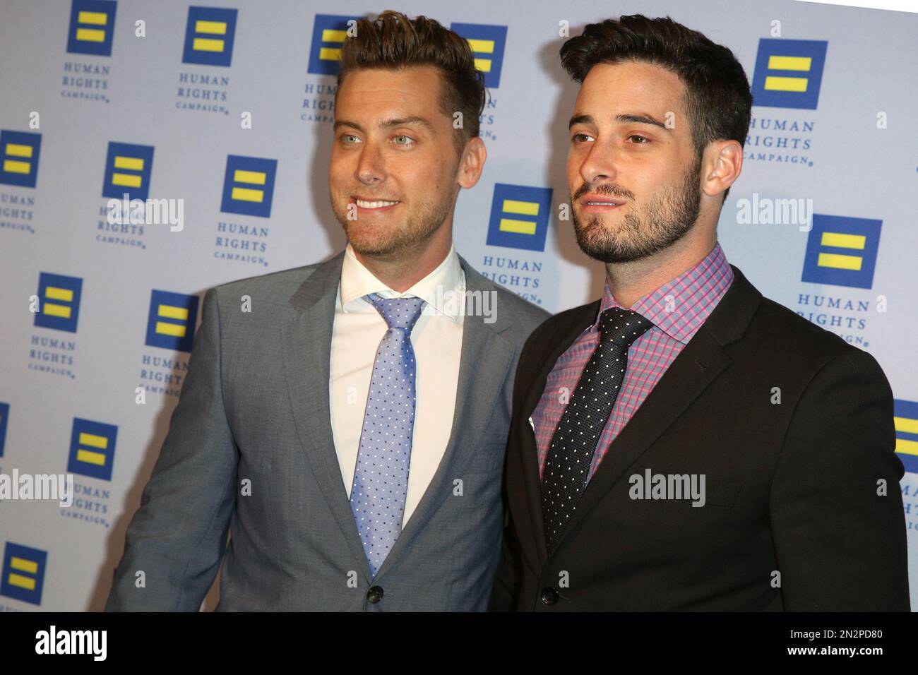 Lance Bass, left, and Michael Turchin arrive at the 2015 Human Rights ...