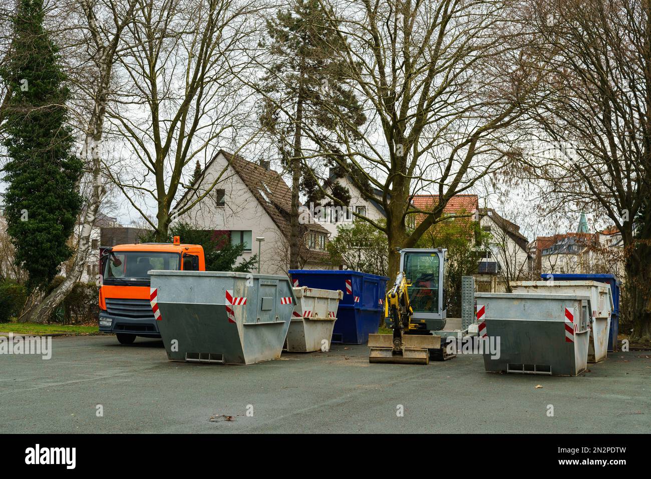 Containers for construction waste and construction equipment in the ...