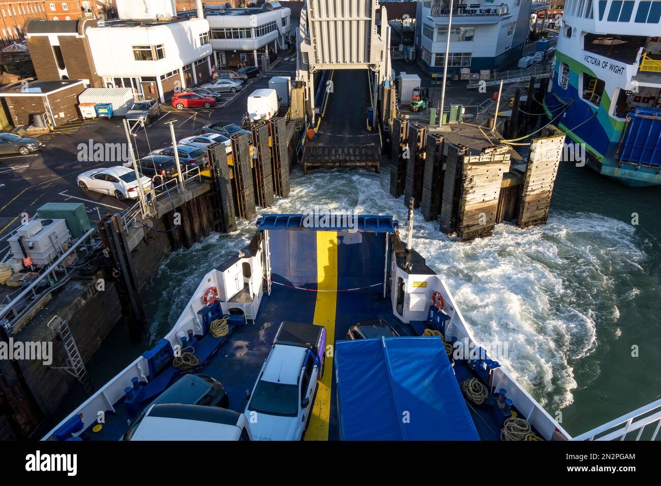 Wightlink vehicle ferry St Faith leaving dock, Portsmouth harbour 2022 ...