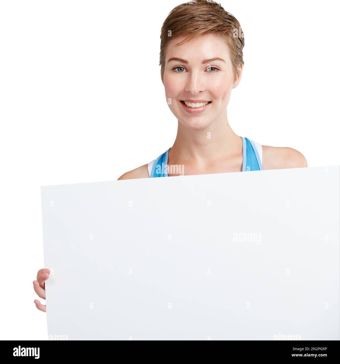Portrait, mockup and woman with poster, product placement and brand ...