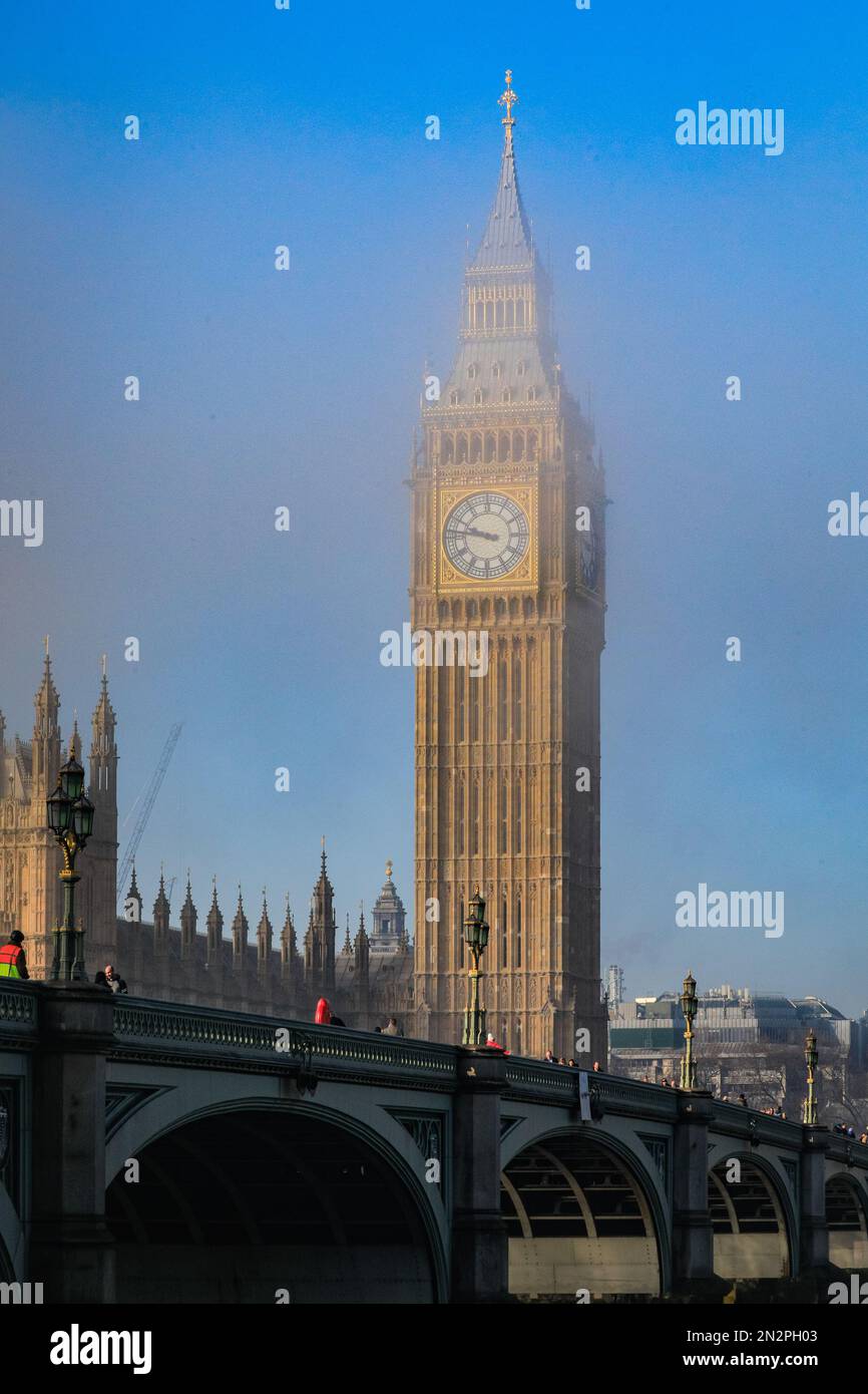 London, UK. 07th Feb, 2023. Big Ben and the Houses of Parliament can be ...