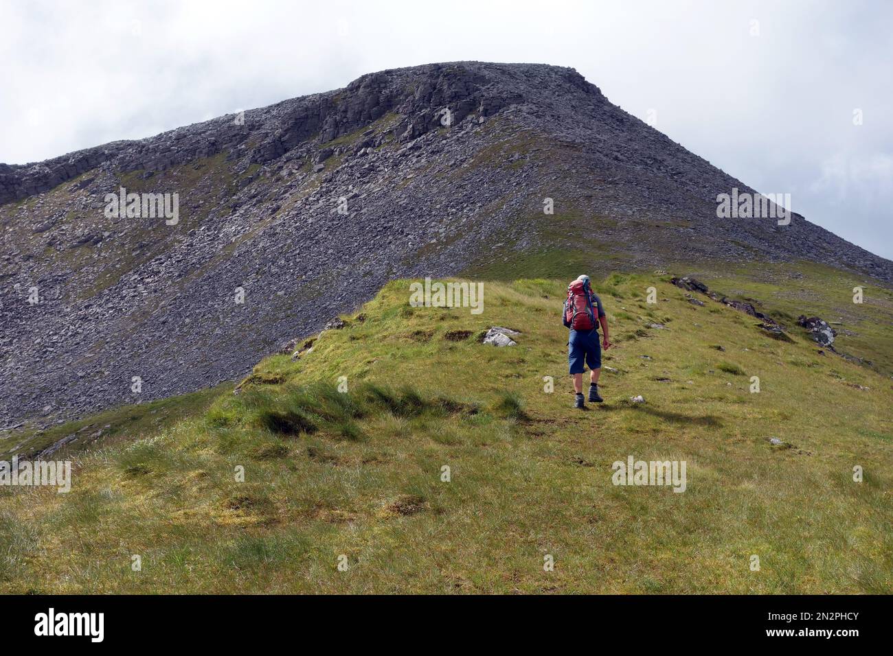 Man Walking on Path to the Scree Slopes of the Corbett Cranstackie from ...