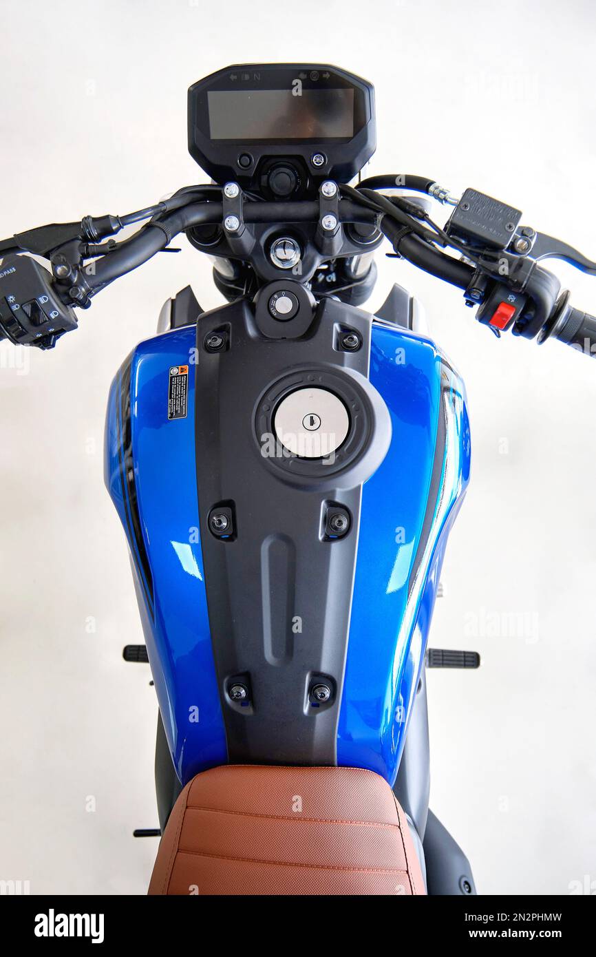 Lima, Peru 2023. Store Yamaha, FZX Connected motorcycle is on display ...