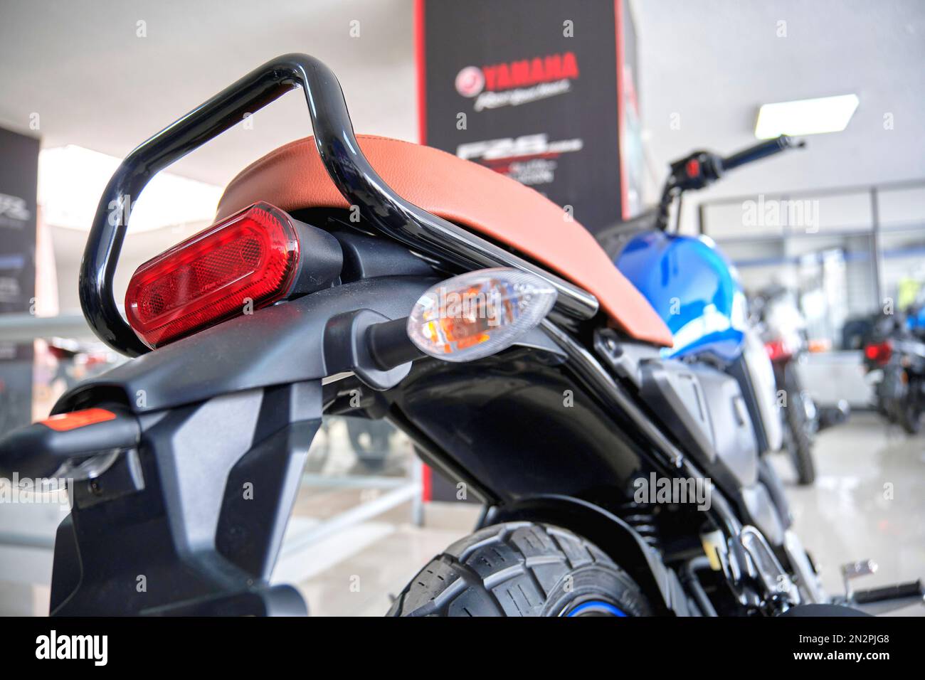 Lima, Peru 2023. Store Yamaha, FZX Connected motorcycle is on display ...