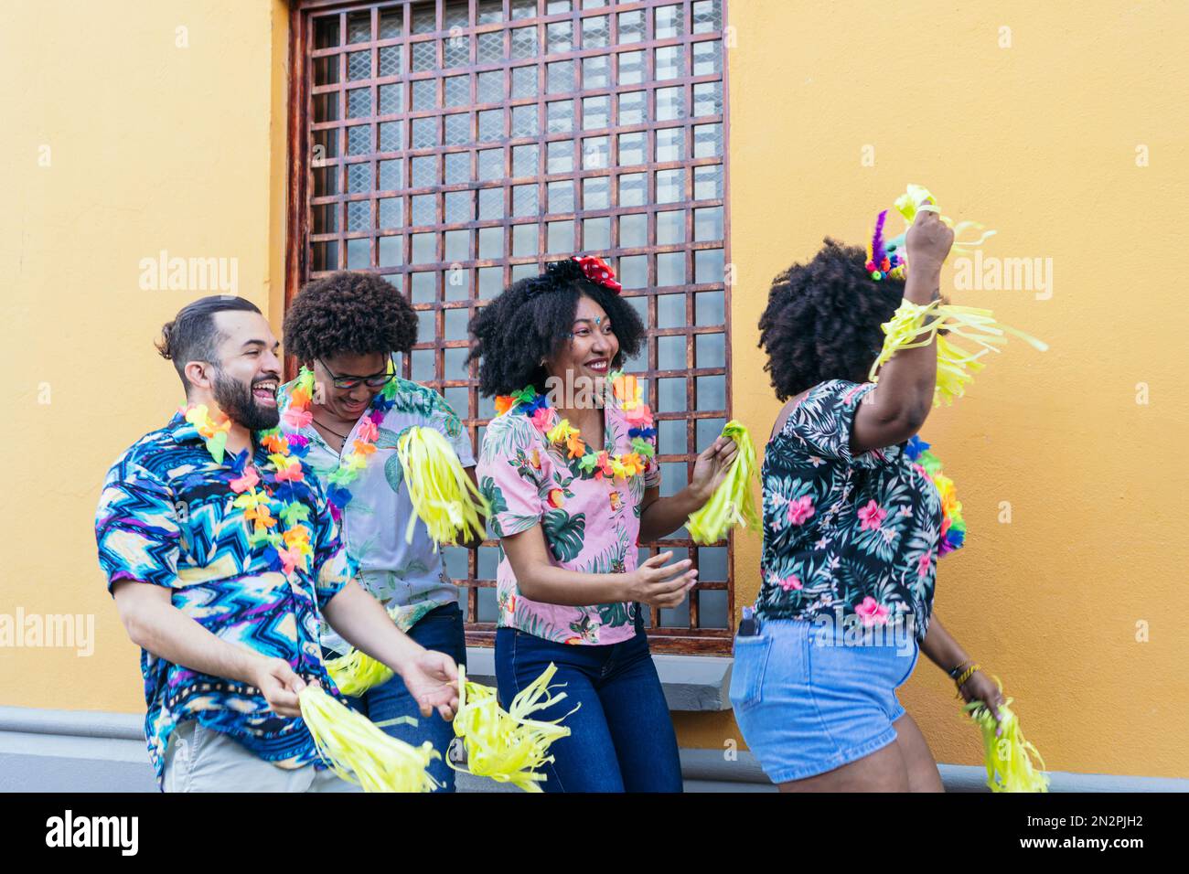 Group of friends dancing at the Brazilian street carnival Stock Photo ...
