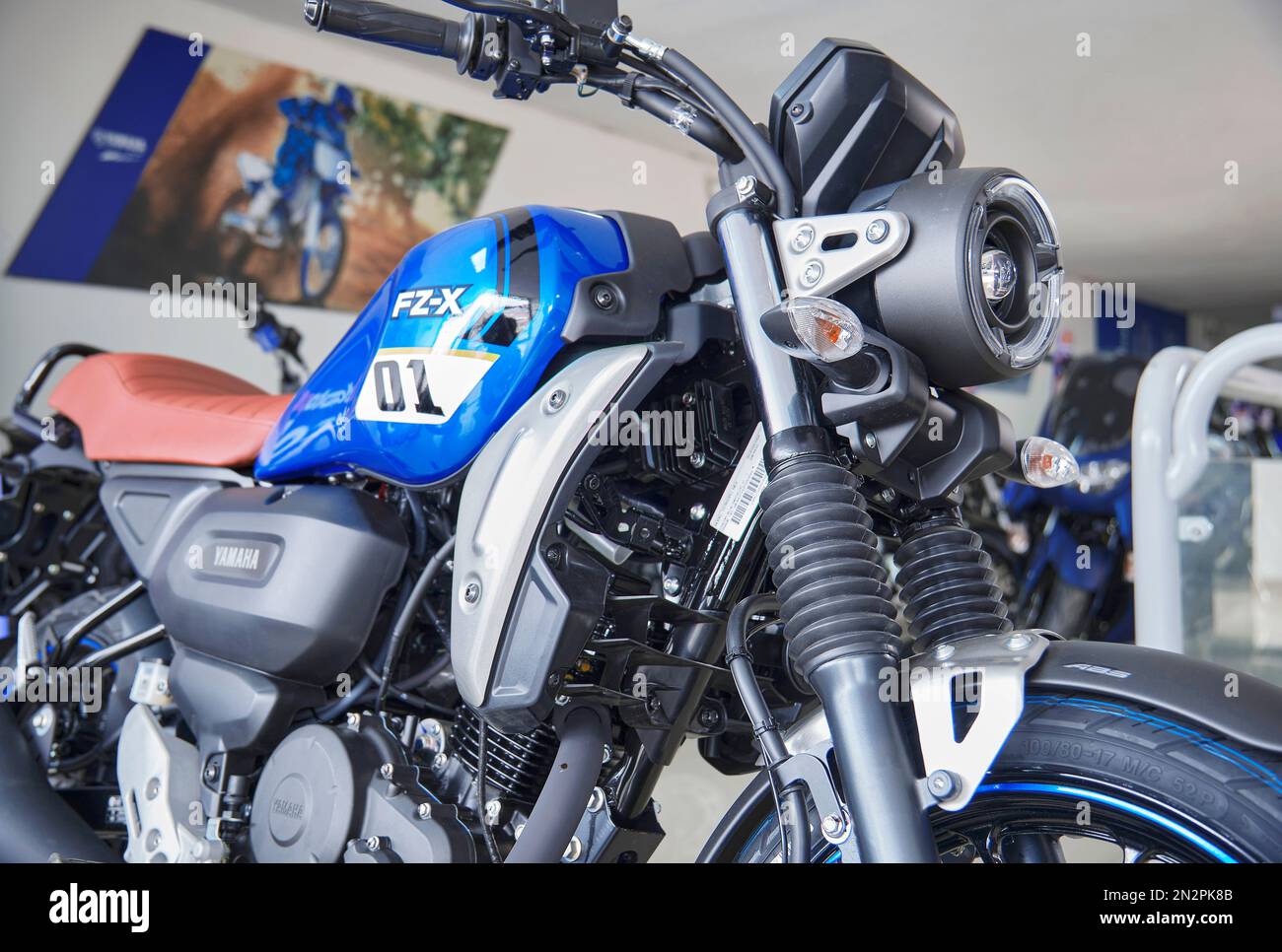 Lima, Peru 2023. Store Yamaha, FZX Connected motorcycle is on display ...