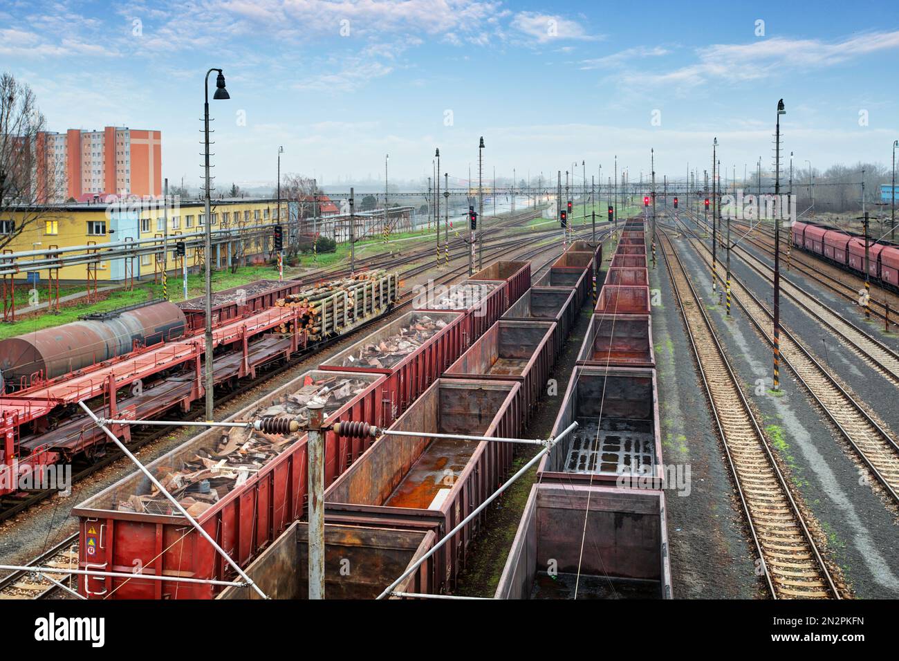 Cargo train platform with container Stock Photo - Alamy