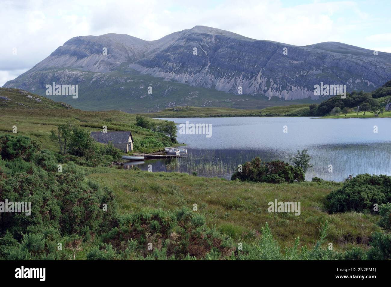 The Scottish Mountain Corbett 'Arkle' and a Boat House on Loch Stack ...