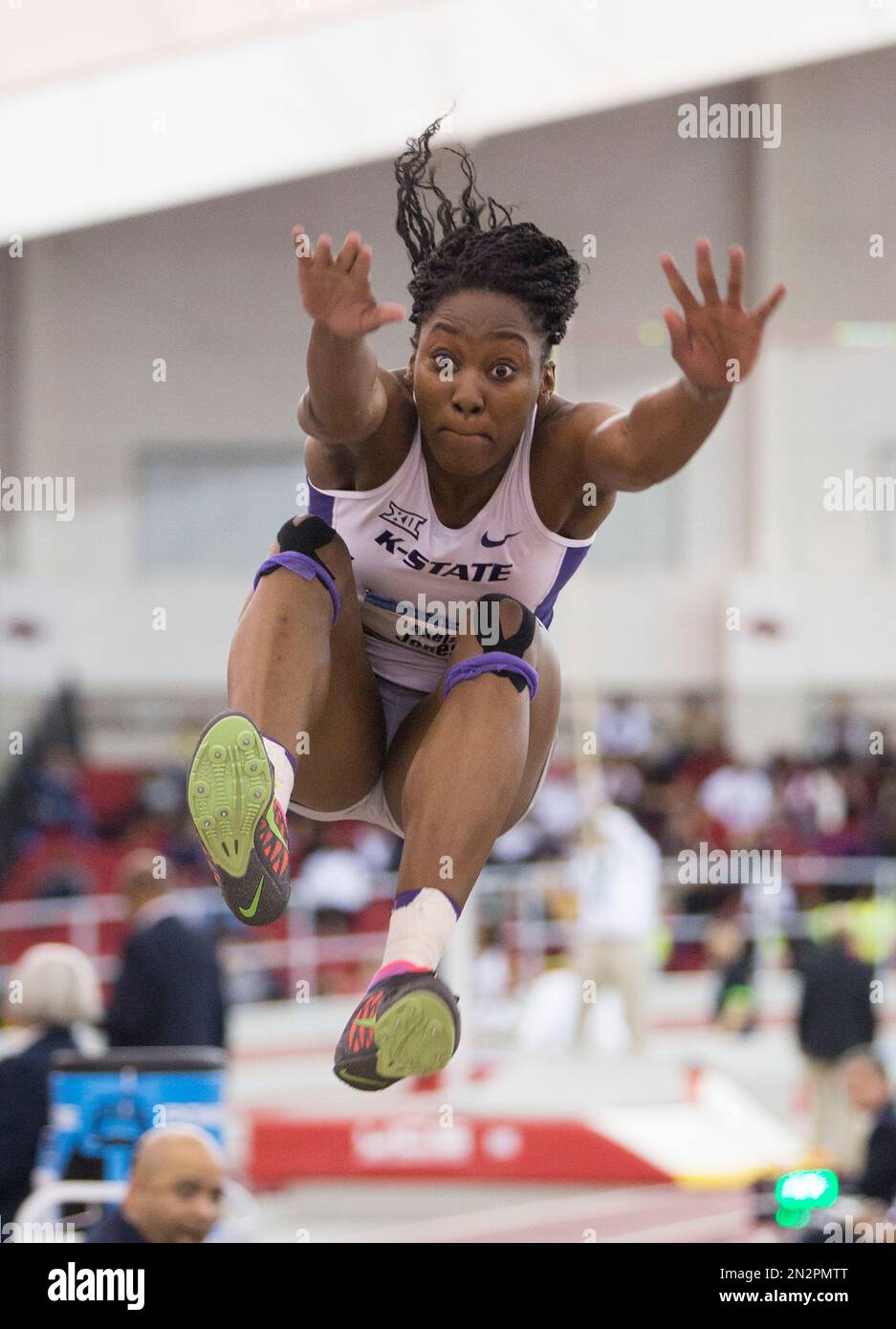Kansas State's Akela Jones competes in the long jump during the NCAA ...