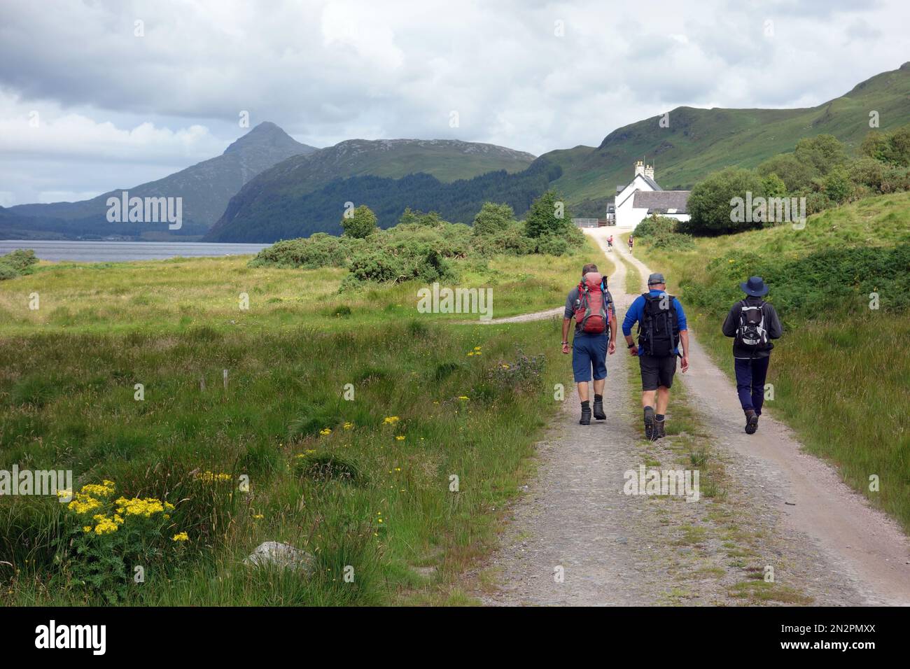Three Men Walking to Aultanrynie by Loch More with the Scottish ...
