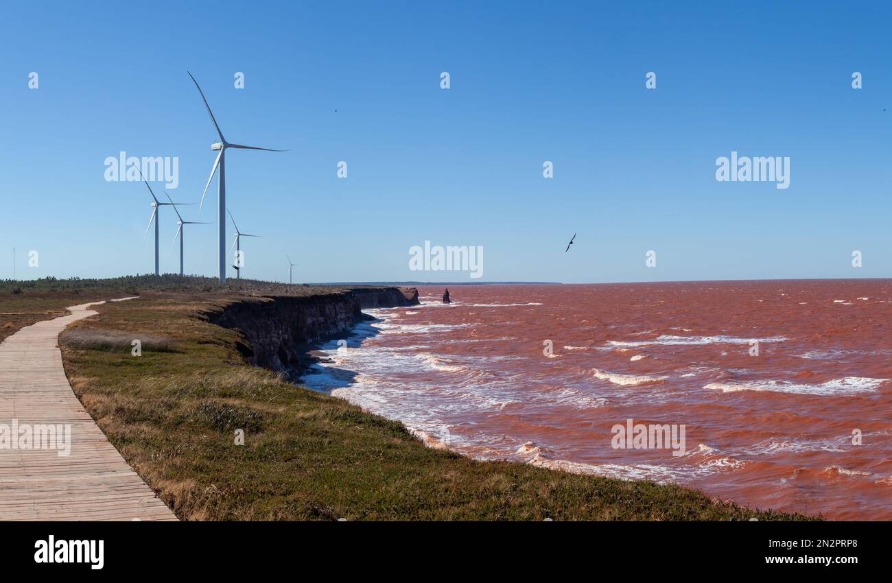 Wind turbines along Island Trail, Prince Edward Island, Canada Stock ...