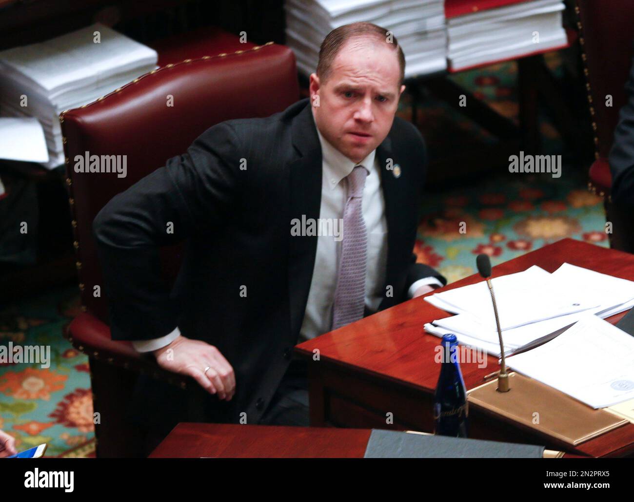 Sen. Timothy Kennedy, D-Buffalo, work in the Senate Chamber at the ...