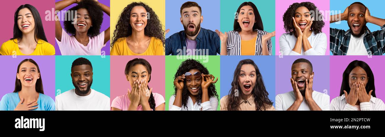 Stylish multiethnic millennials sharing positive emotions, collection ...