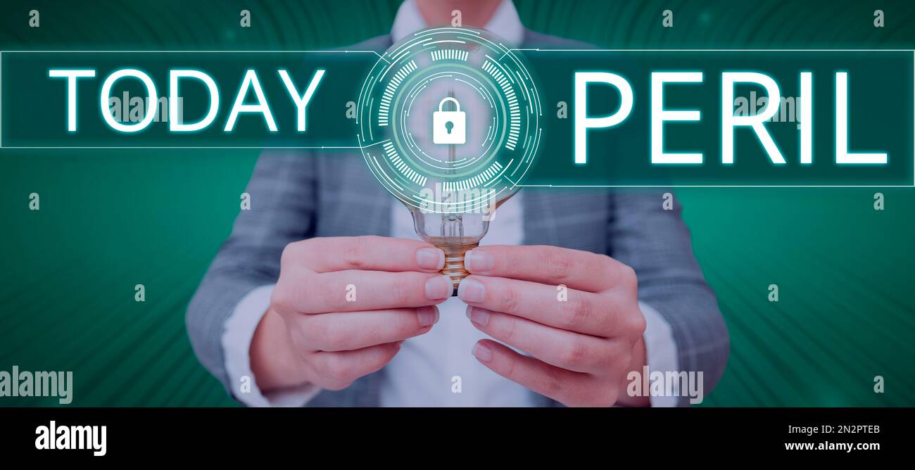 Text caption presenting Peril, Business showcase indicates something ...