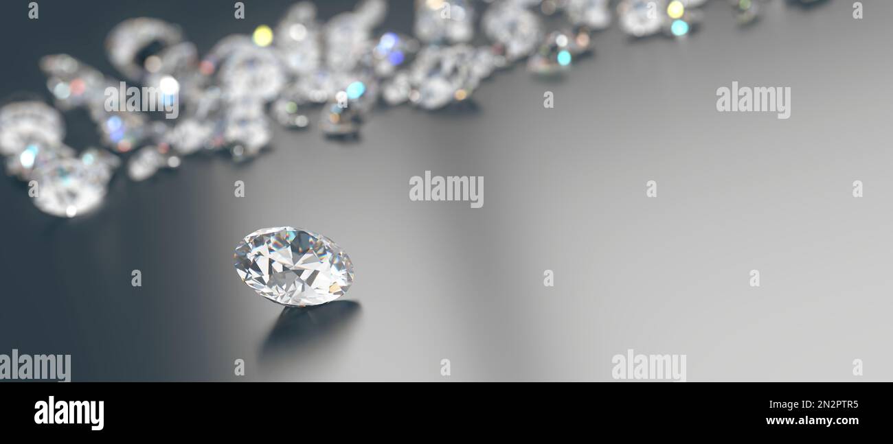 Diamonds group placed on glossy background 3d Rendering Soft Focus ...