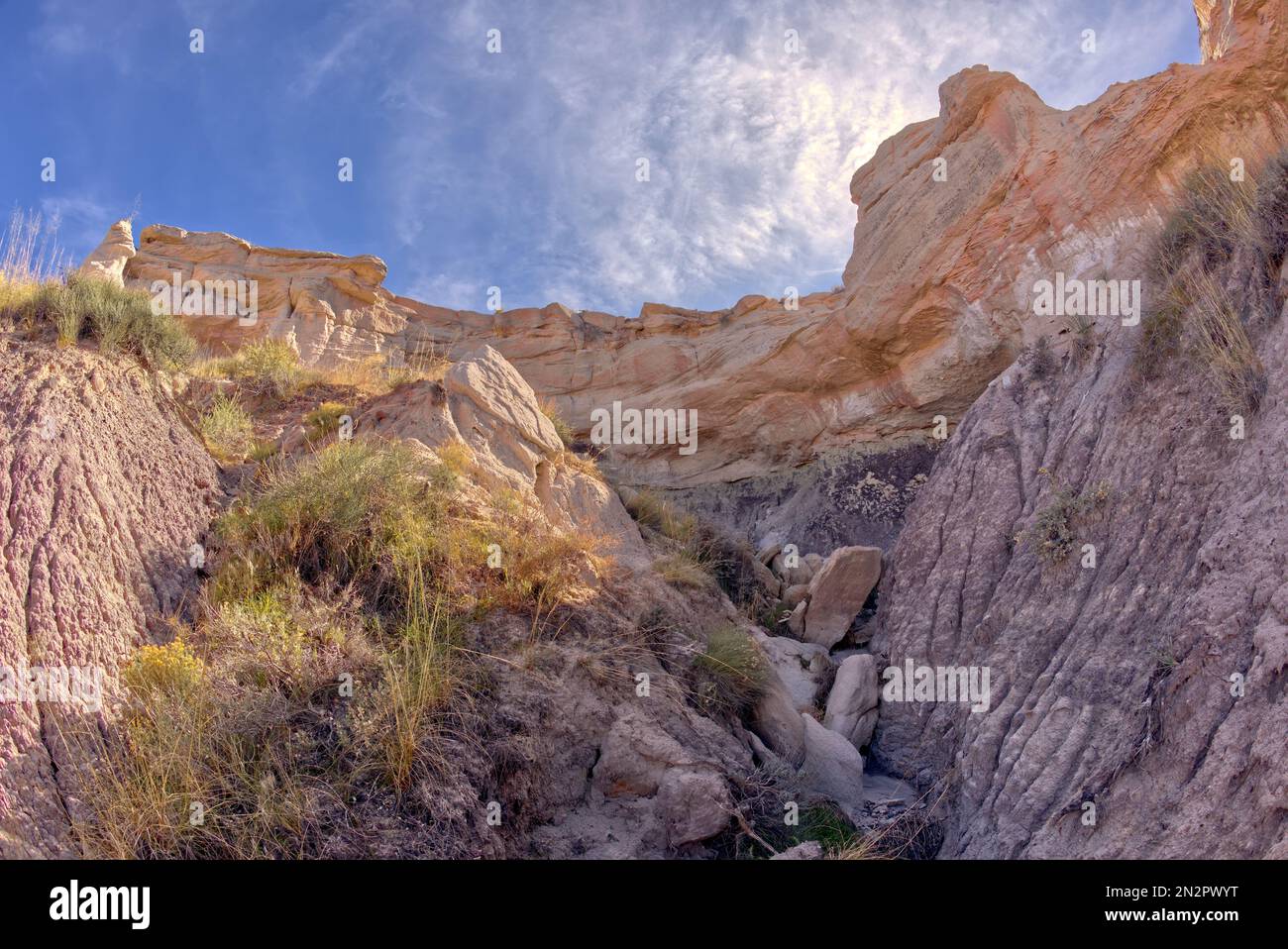 Cliffs of a dry waterfall, Red Basin, Petrified Forest National Park ...