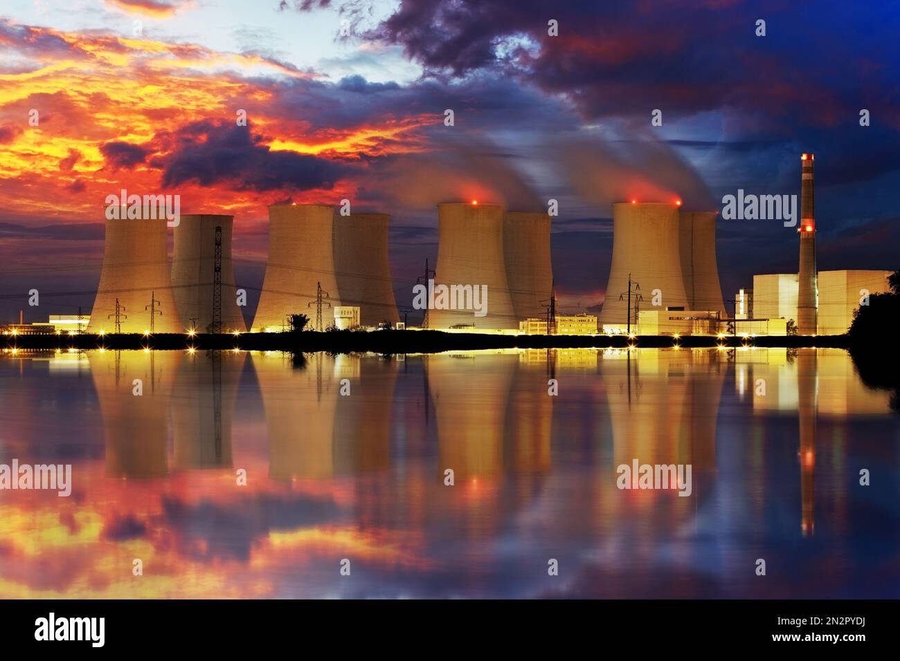 Nuclear power plant by night Stock Photo - Alamy