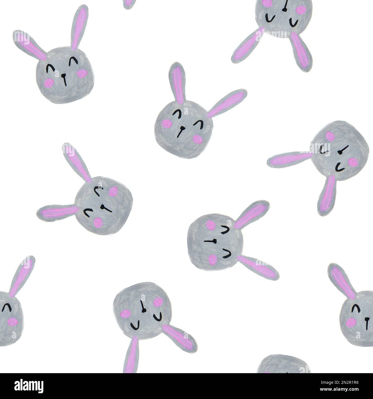 Hand drawn seamless Easter bunny pattern. Cute bunny, white background ...