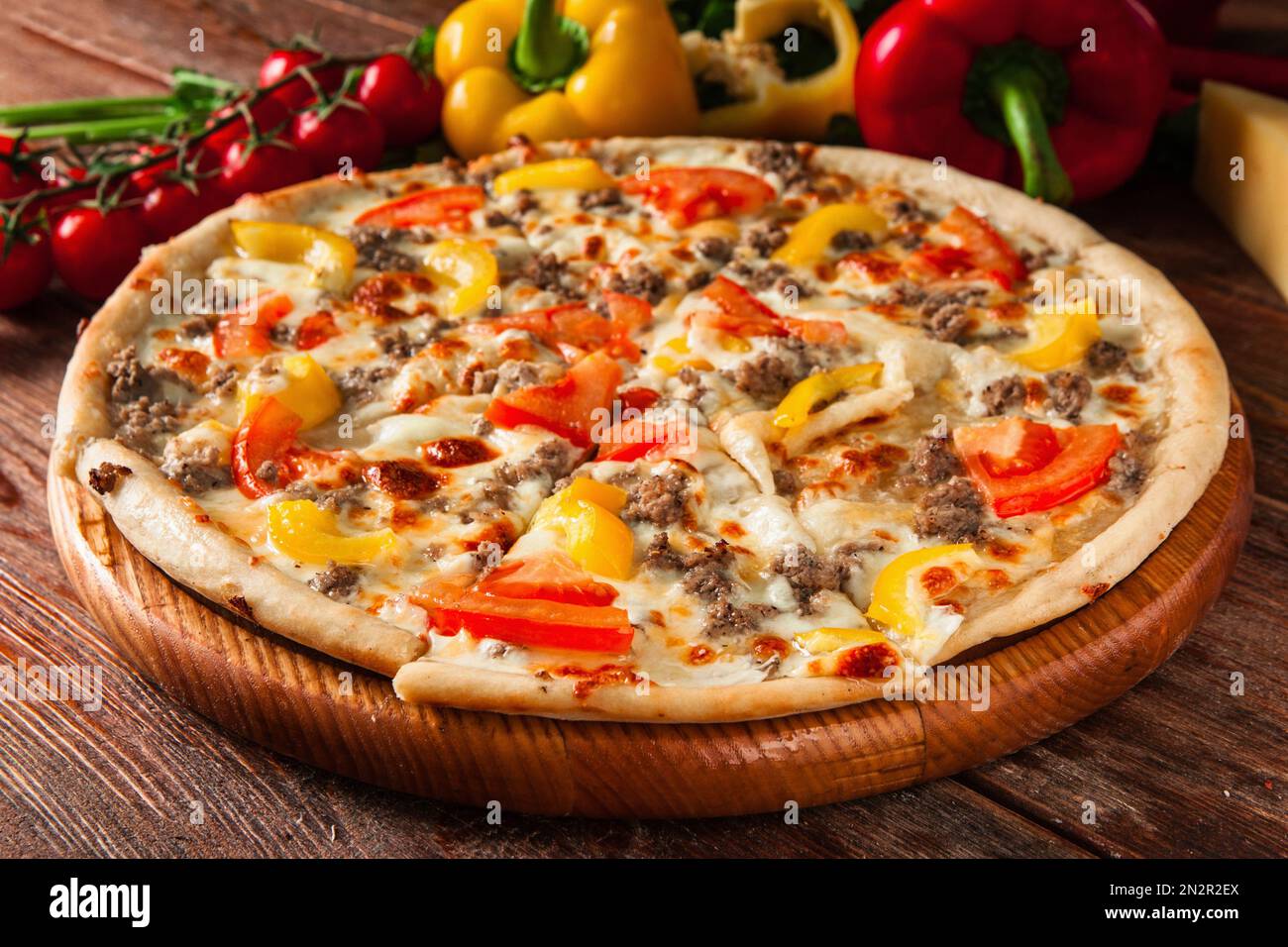 Fresh italian pizza of bright colors. Fast food Stock Photo - Alamy