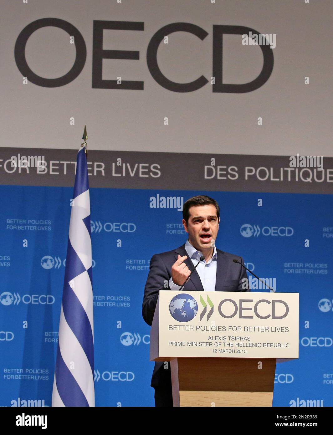 Greek Prime Minister Alexis Tsipras gestures as he addresses reporters ...