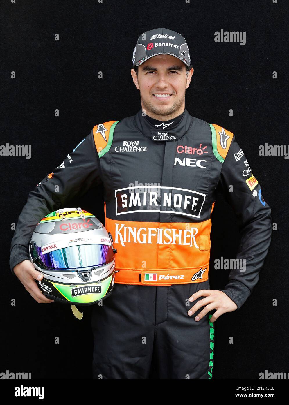 Force India driver Sergio Perez of Mexico poses for a picture during a ...