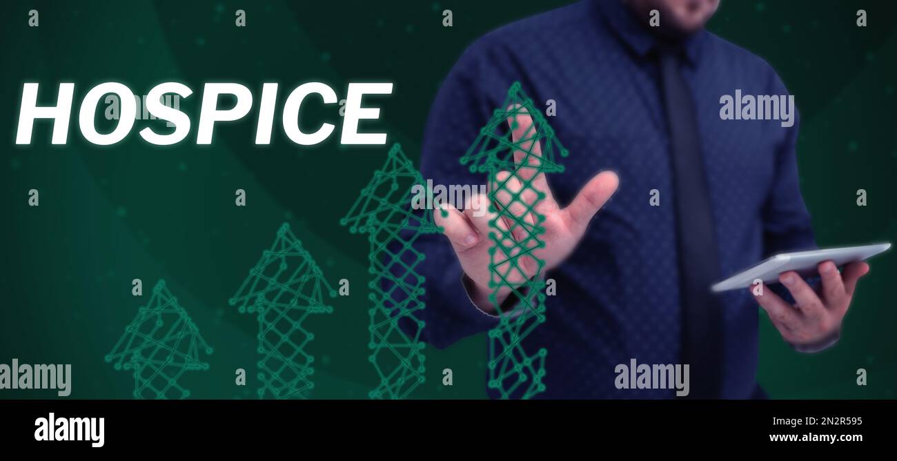 Hand writing sign Hospice, Business showcase focuses on the palliation ...