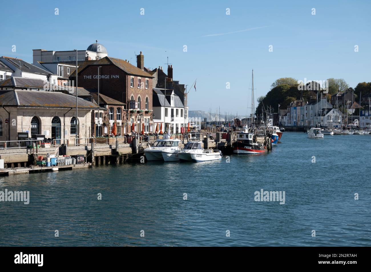 Boats in the harbour of the old town, Weymouth, Dorset, England, United ...