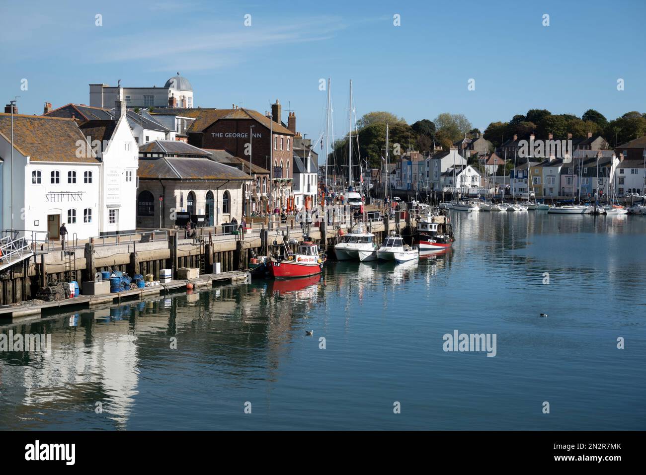 Boats in the harbour of the old town, Weymouth, Dorset, England, United ...