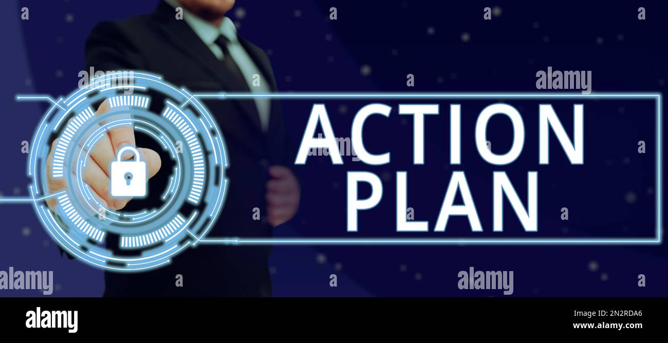 Hand writing sign Action Plan, Business showcase list of things or ...