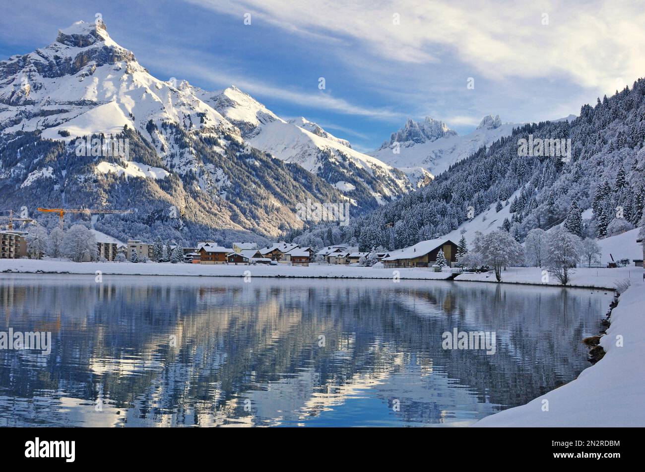 Engelberg and mountain reflections in Eugenisee, Obwalden, Switzerland ...