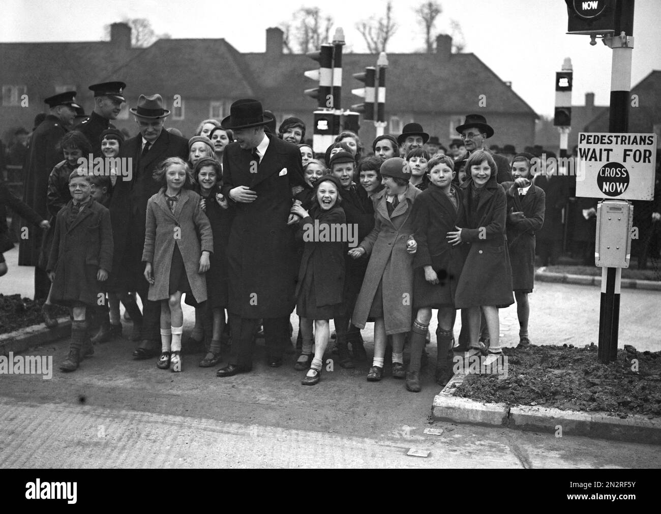 Minister of Transport, Leslie Hore-Belisha, crossing the light-ray, the ...