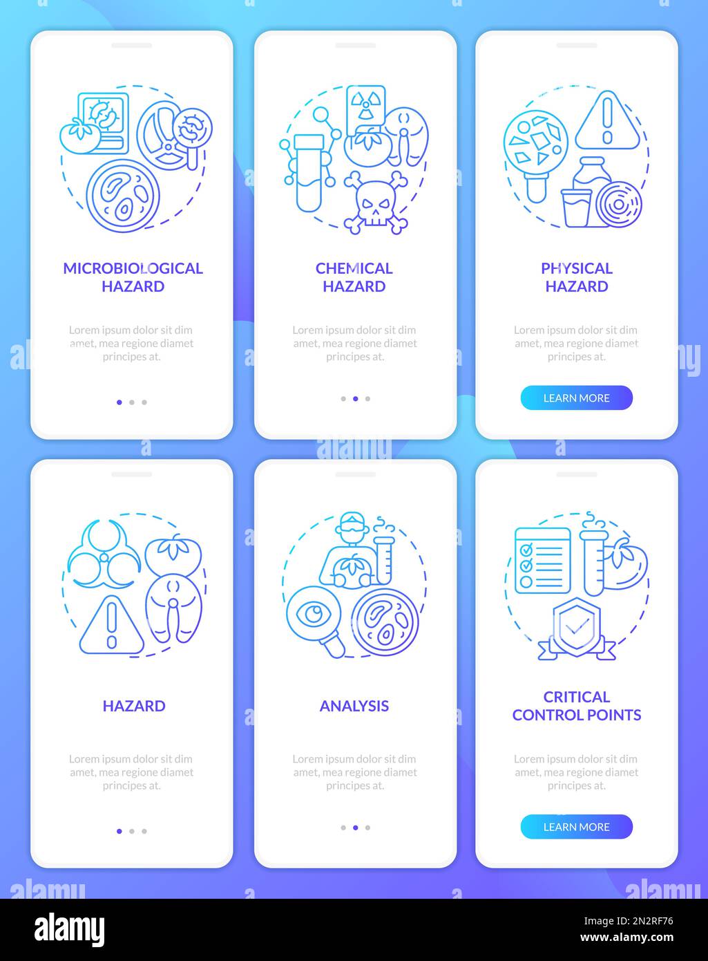 Food safety hazards and HACCP blue gradient onboarding mobile app ...