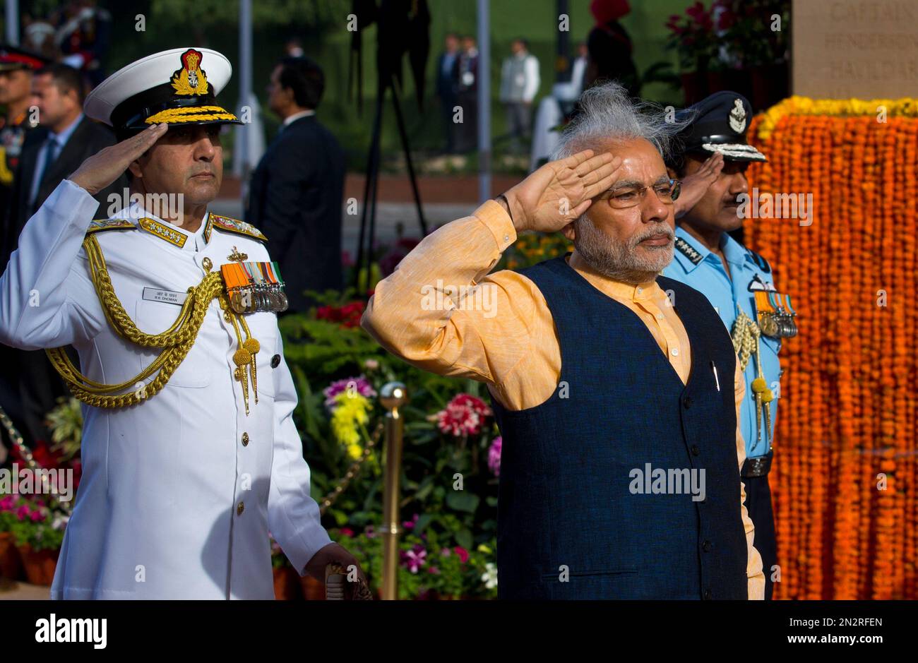 Indian Prime Minister Narendra Modi salutes in front of a World War I ...