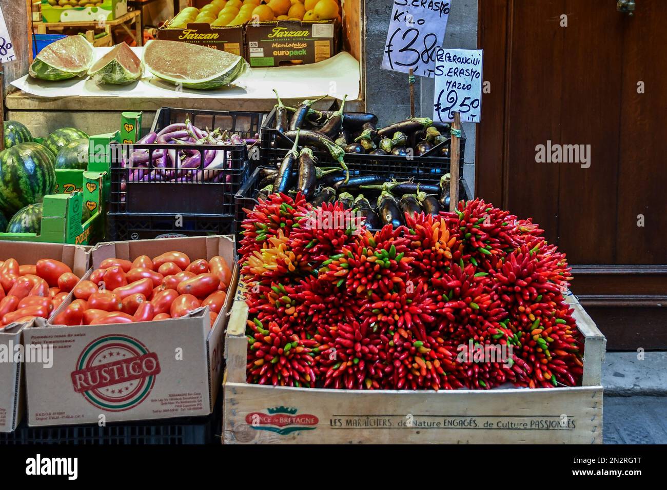 Fruit and vegetables grown on the island of Sant'Erasmo and exposed in a grocery store in the ...