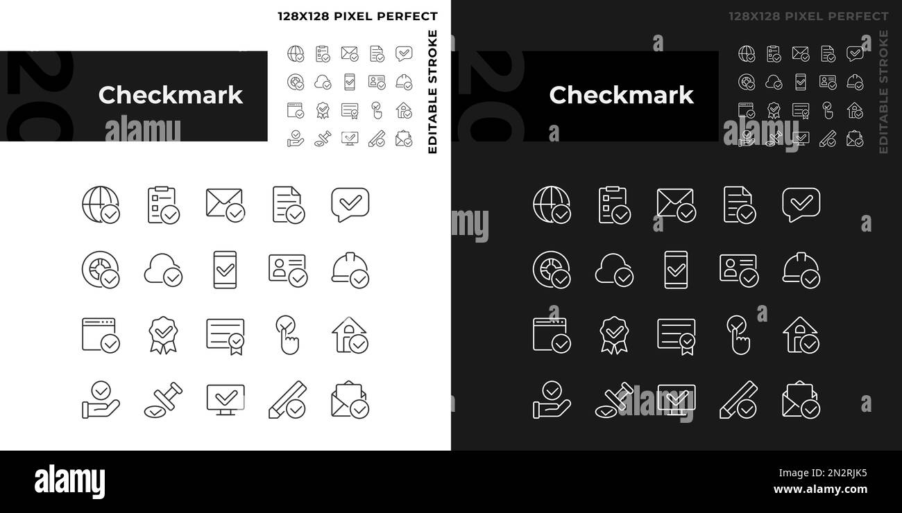Checkmark pixel perfect linear icons set for dark, light mode Stock Vector Image & Art - Alamy