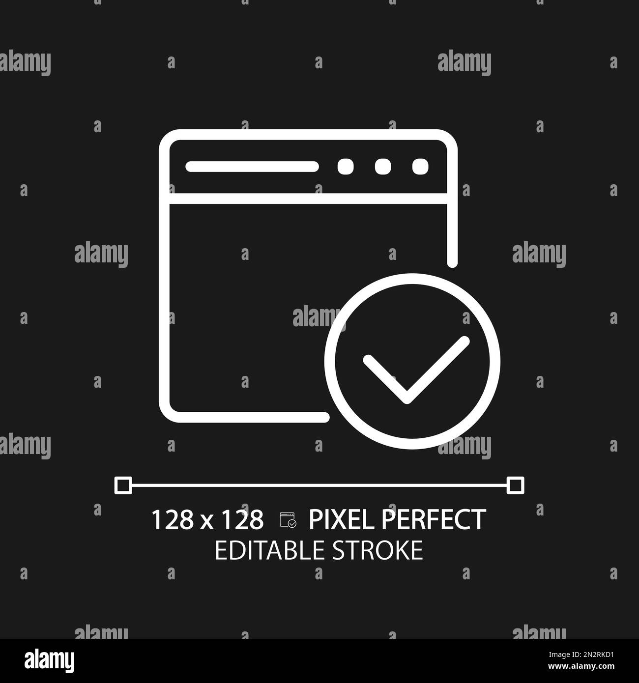 Web page with tick pixel perfect white linear icon for dark theme Stock ...