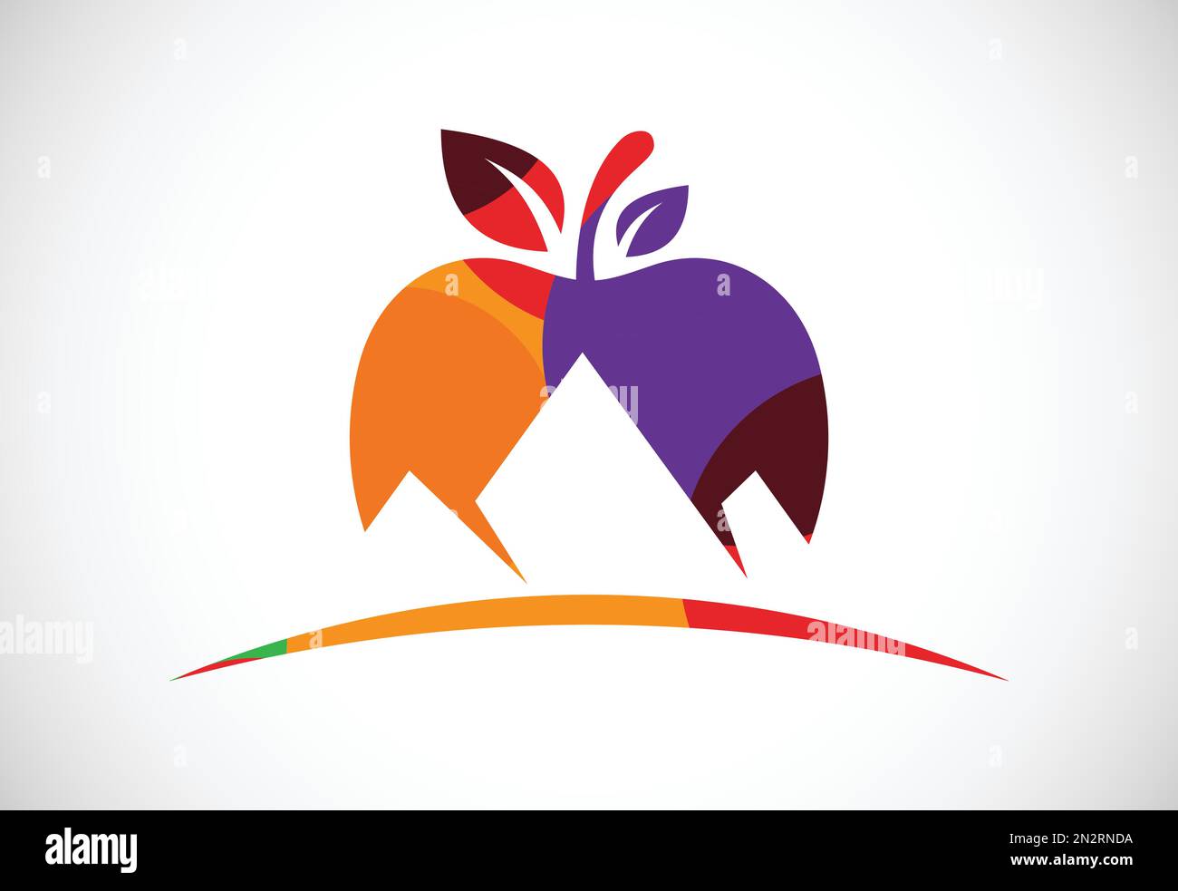 Low poly style apple and Mountain logo sign symbol in flat style on ...