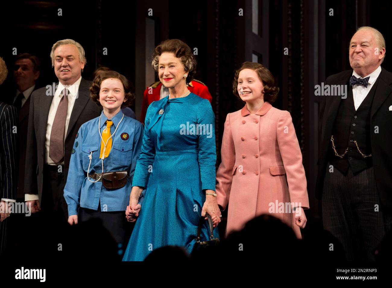 From left, Richard McCabe, Sadie Sink, Helen Mirren, Elizabeth Teeter ...