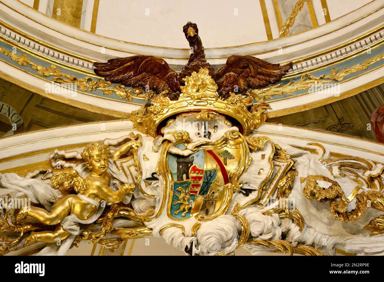 Gilded coat of arms with a griffin and cherub Church of Saint Nicholas ...