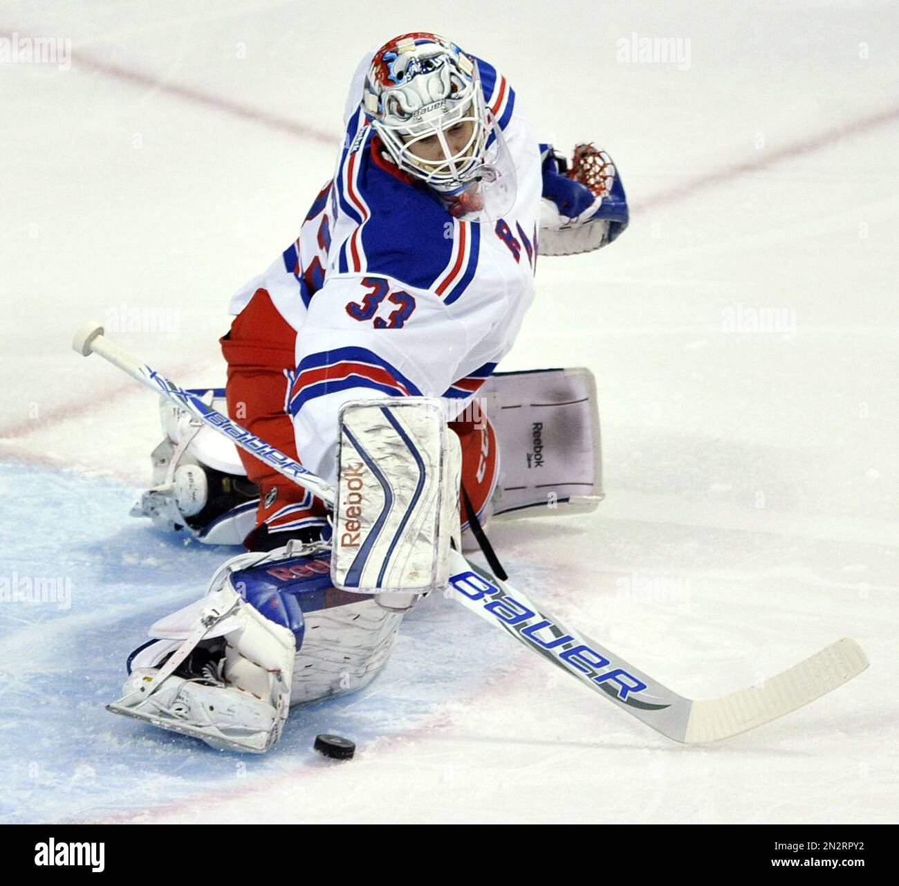 New York Rangers goalie Cam Talbot makes a save during the first period ...