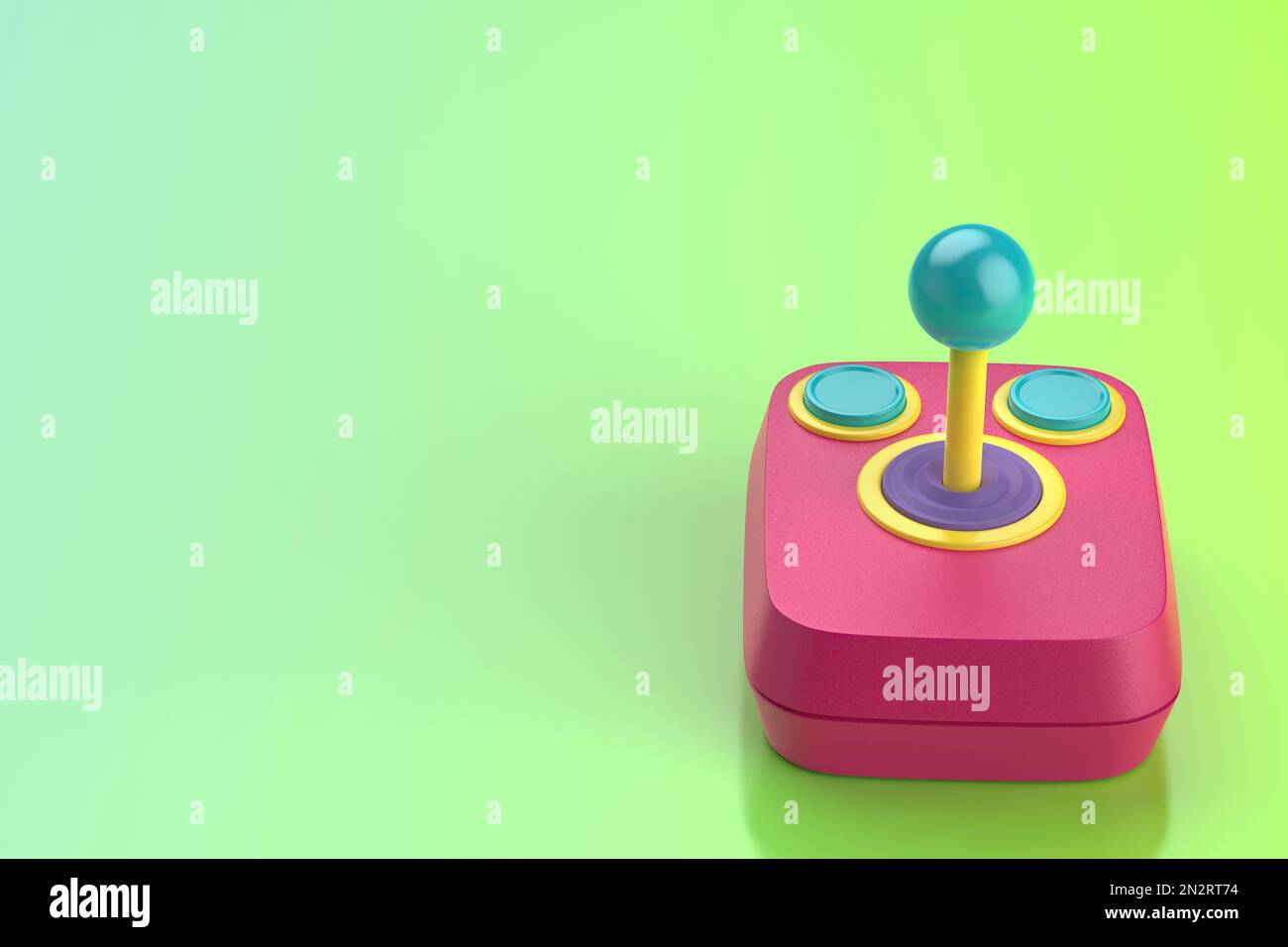Colorful retro computer joystick on green background Stock Photo - Alamy