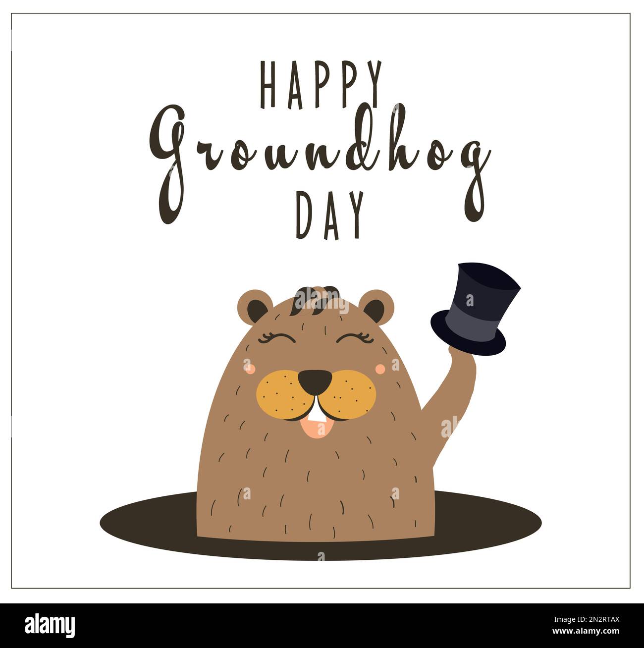 Happy Groundhog Day greeting card with cute cartoon animal Stock Photo ...