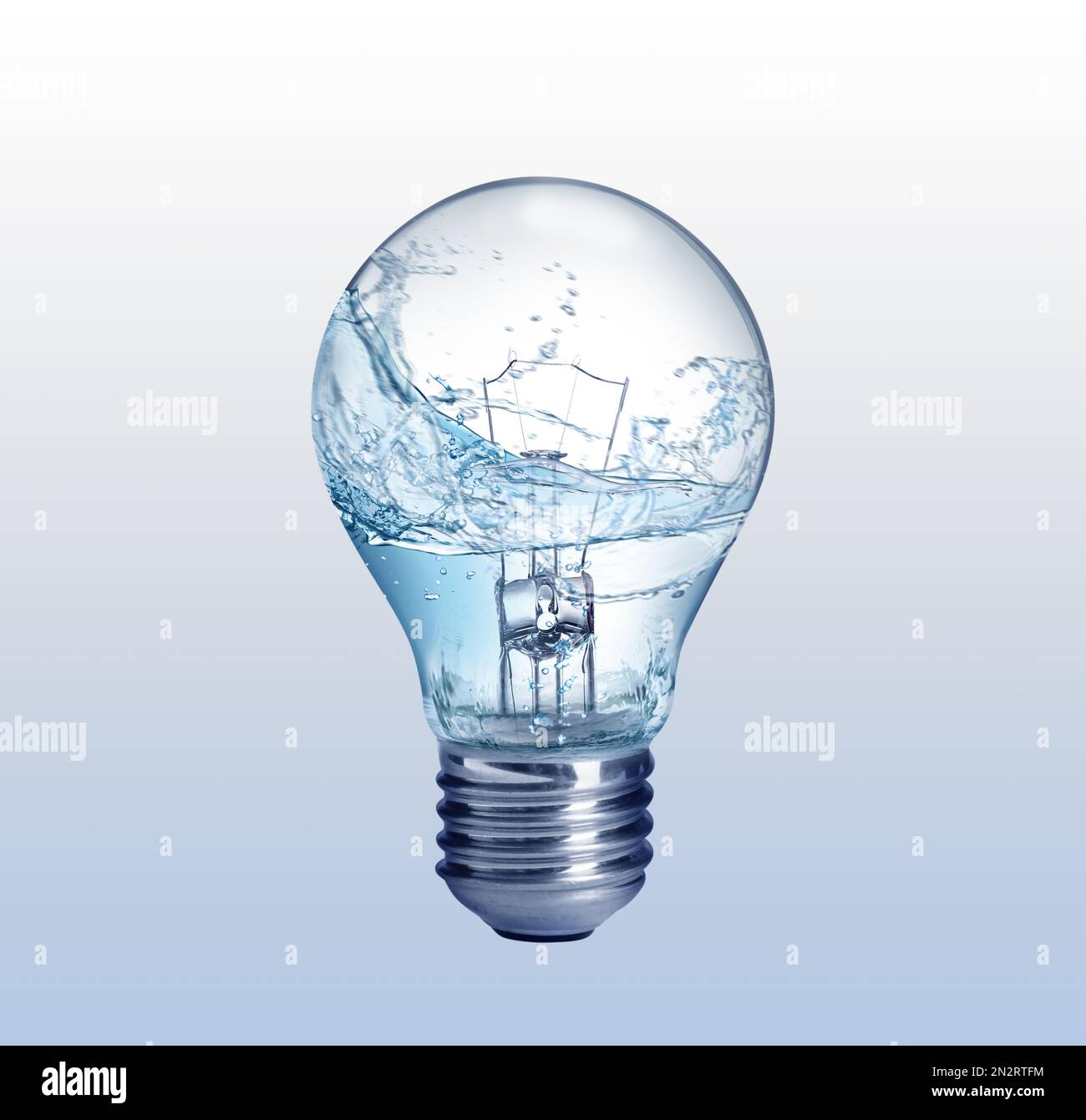 Light bulb with water splashes on light background. Alternative energy ...