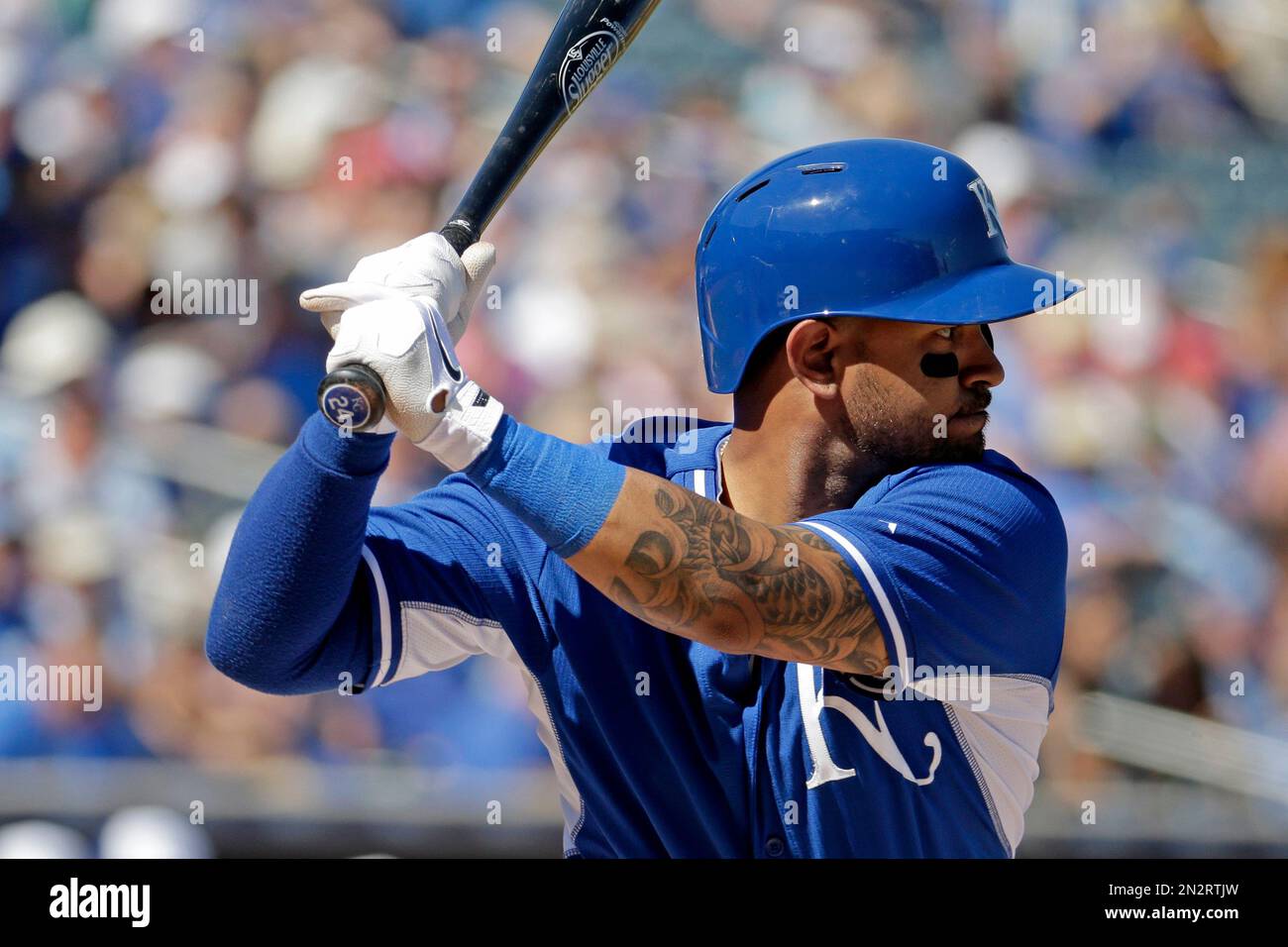 Kansas City Royals second baseman Christian Colon bats during the third ...