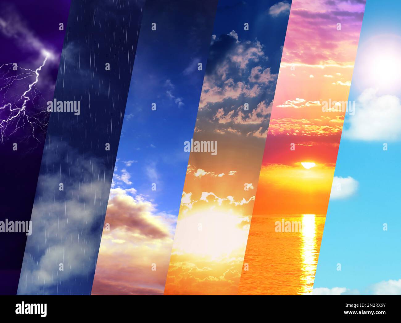 Photos of sky in collage. Different weather Stock Photo - Alamy